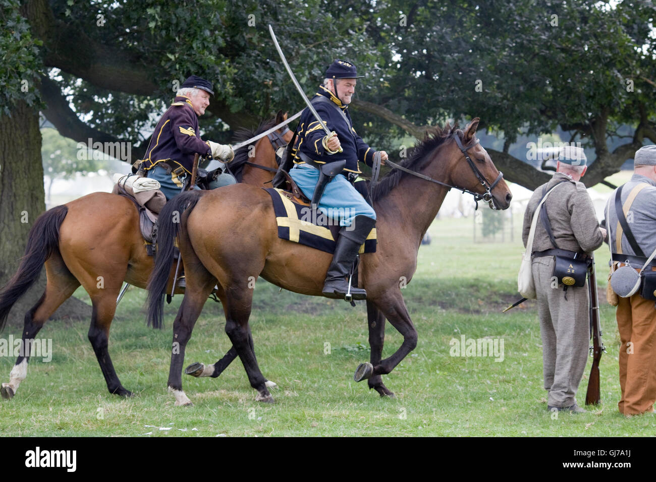 Union Soldiers on the battlefield of a American Civil war reenactment ...