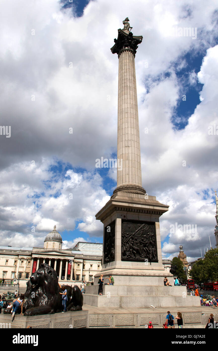 Nelson's Column monument in Trafalgar Square in central London Stock ...