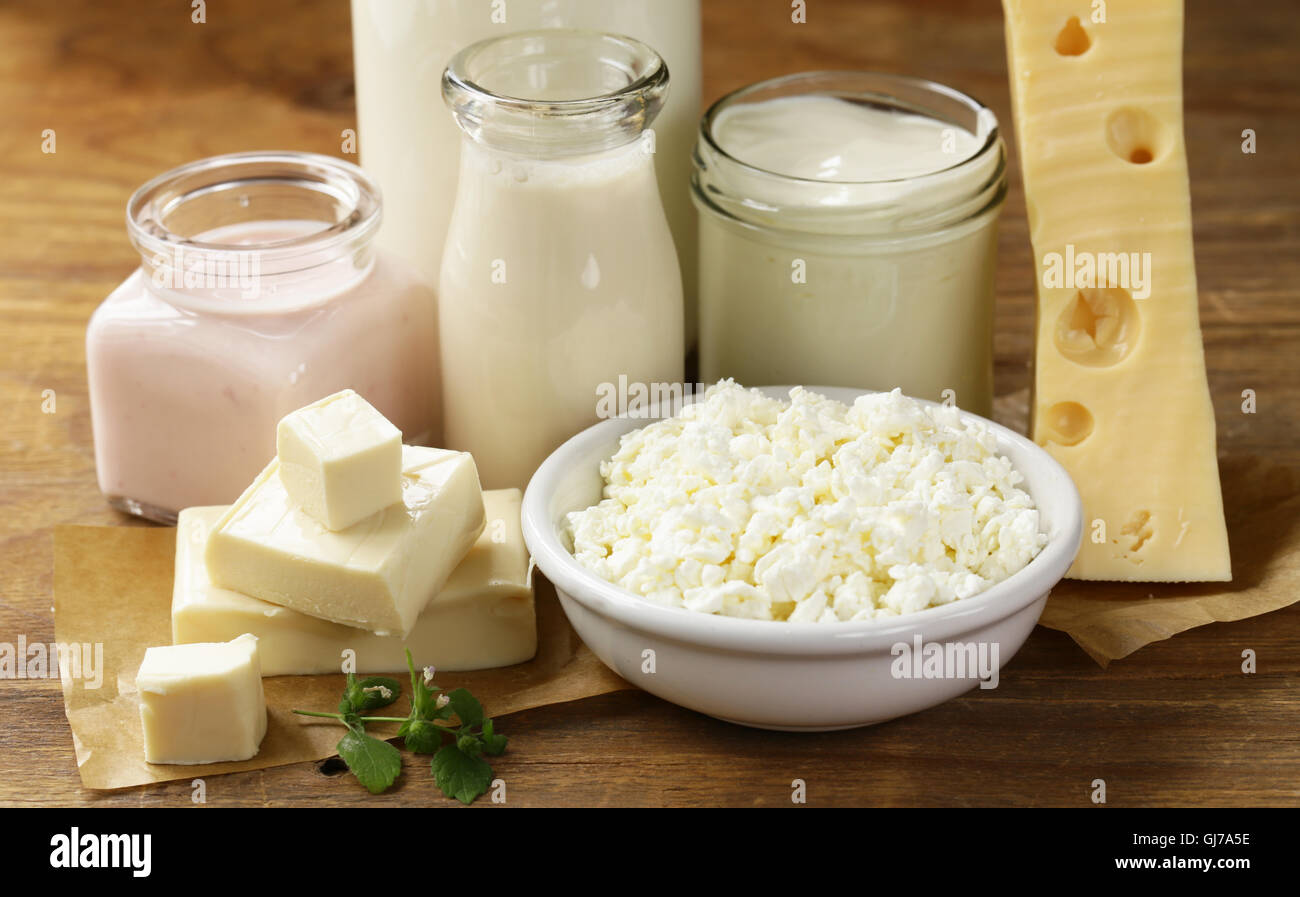 organic dairy products - milk, sour cream, cottage cheese, yogurt Stock ...