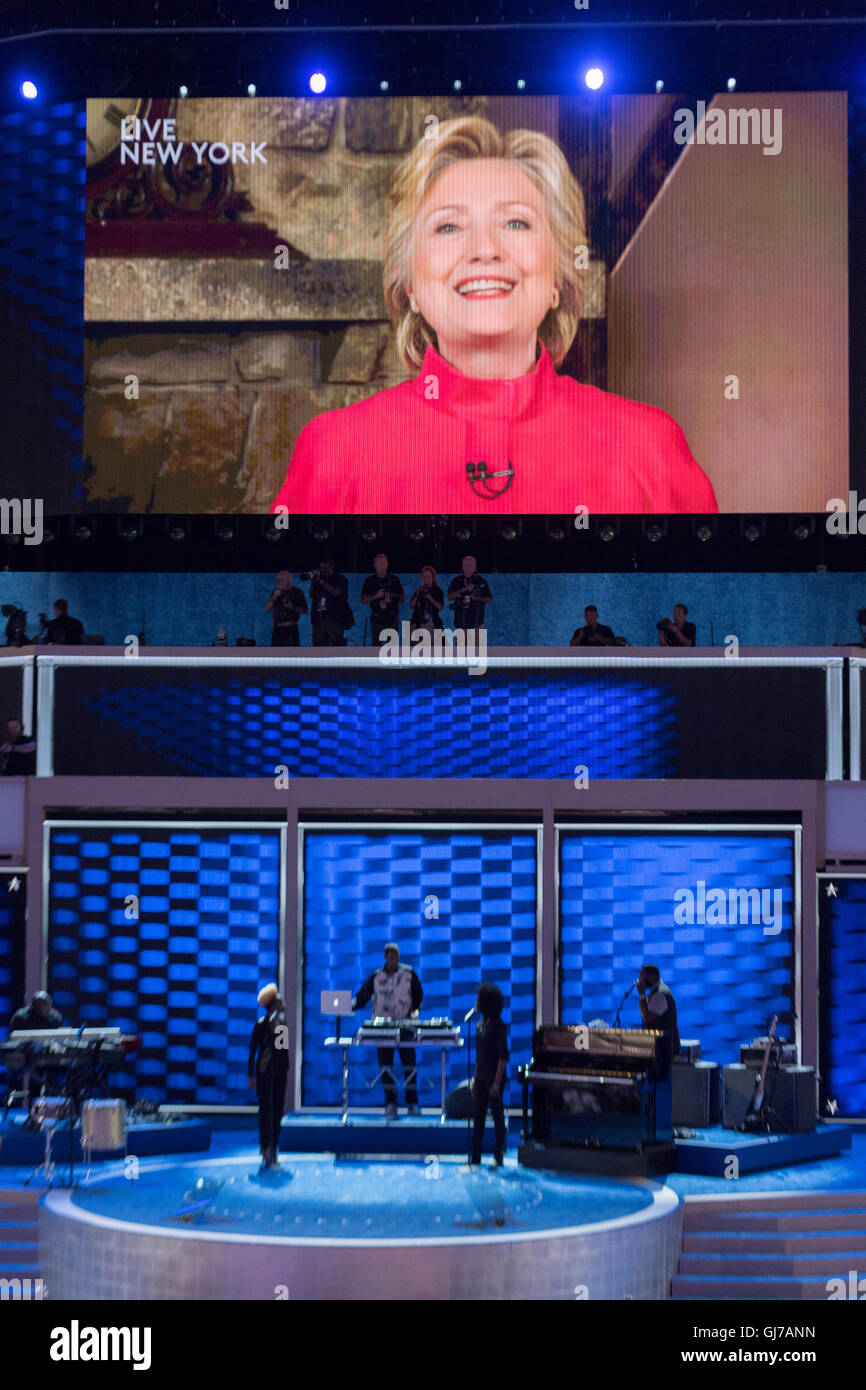 Hillary Rodham Clinton addresses delegates via live video link on the ...
