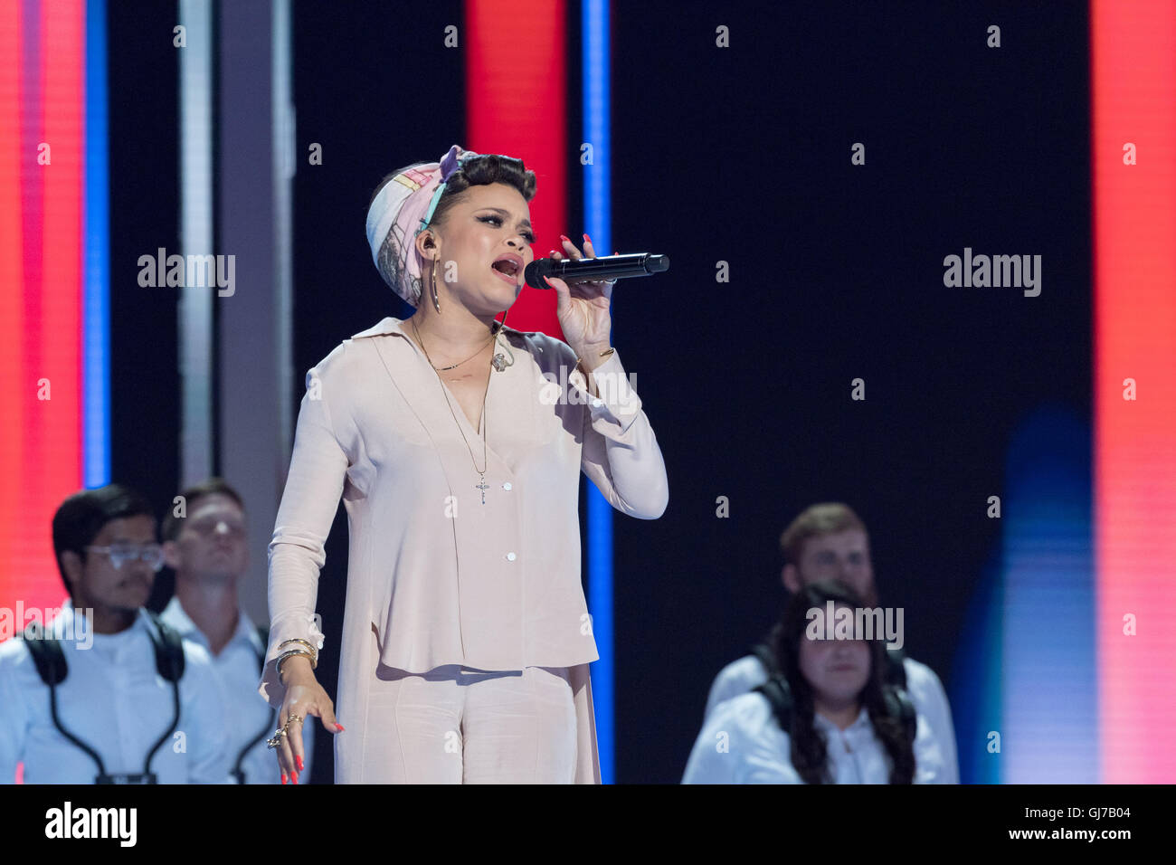 Singer Andra Day performs during the 2nd day of the Democratic National ...