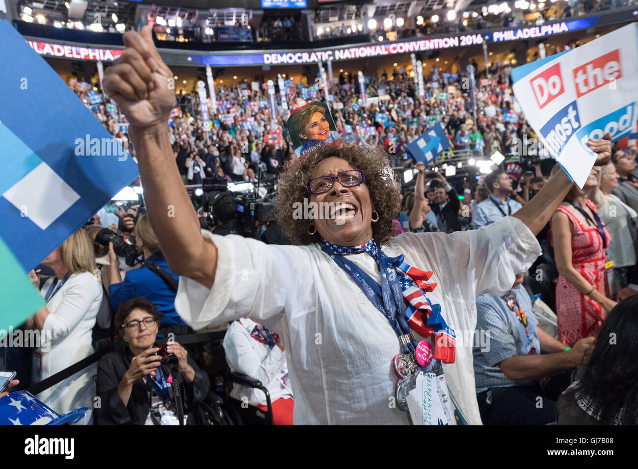 Hillary Rodham Clinton supporters celebrate after the roll call ...