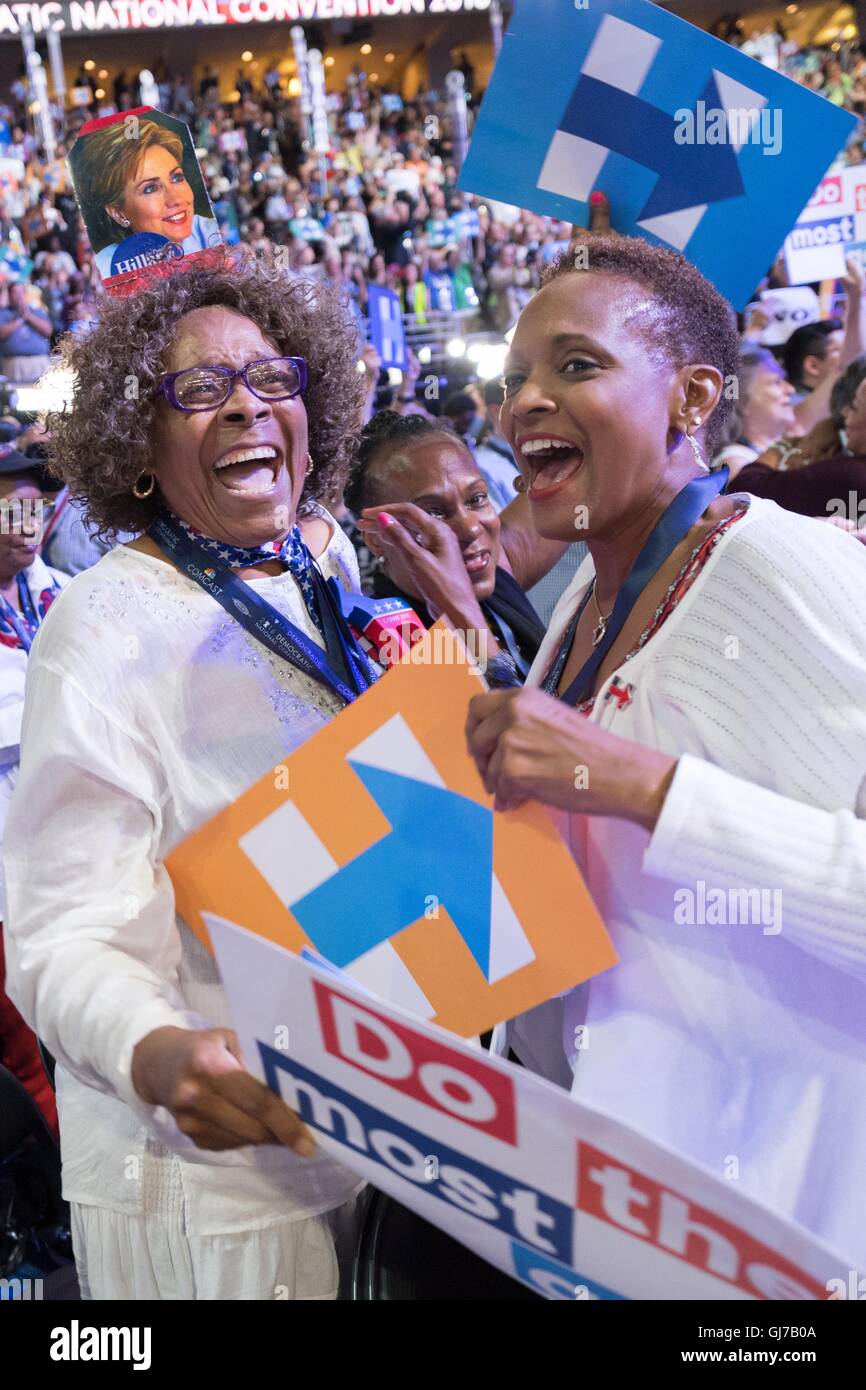 Hillary Rodham Clinton supporters celebrate after the roll call ...