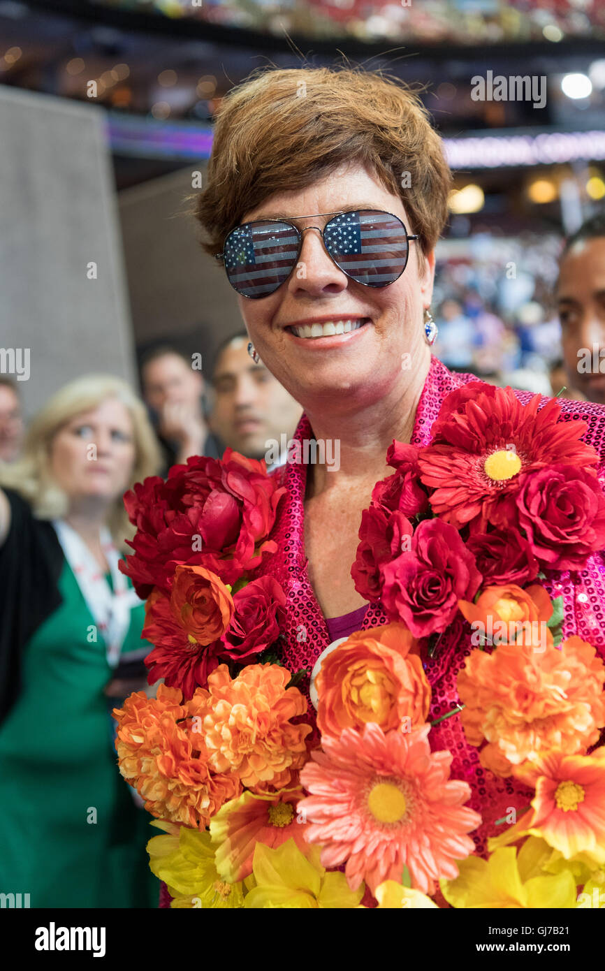 A Democratic delegate wears a costume before the start of the 2nd day ...