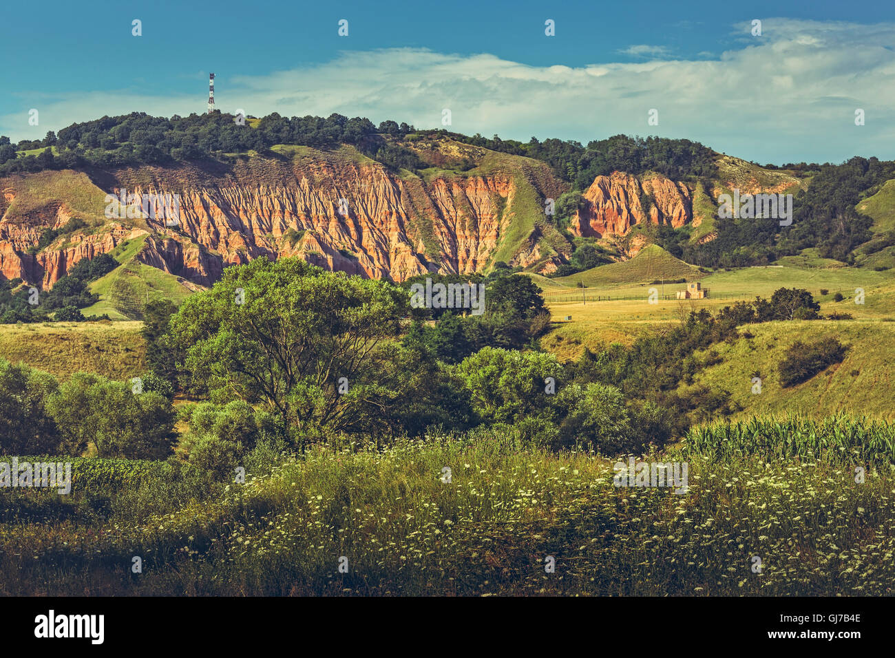 Panoramic view of the protected area Red Ravine (Rapa Rosie), a rare ...