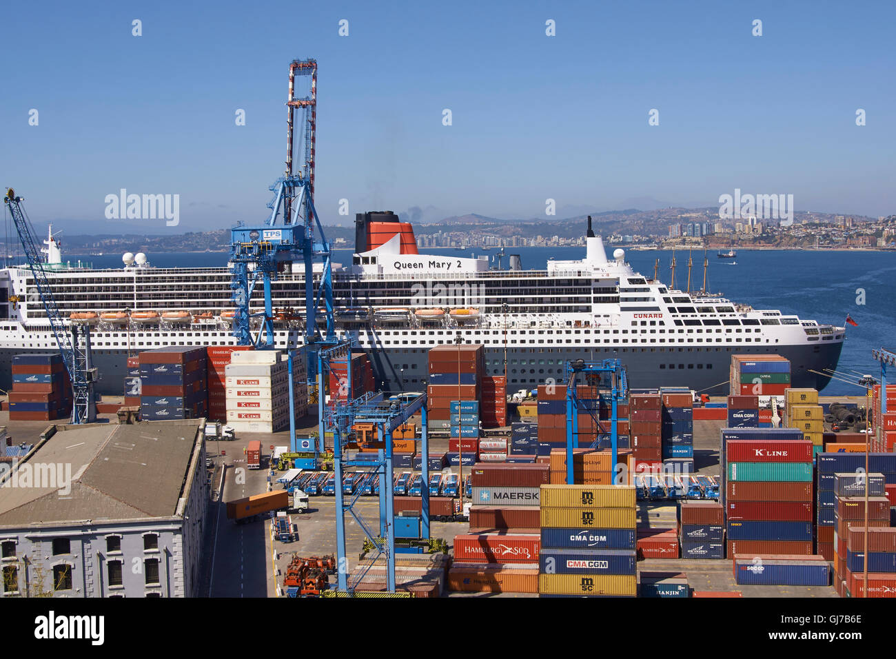 Large ocean liner berthed in the UNESCO World Heritage port city of ...