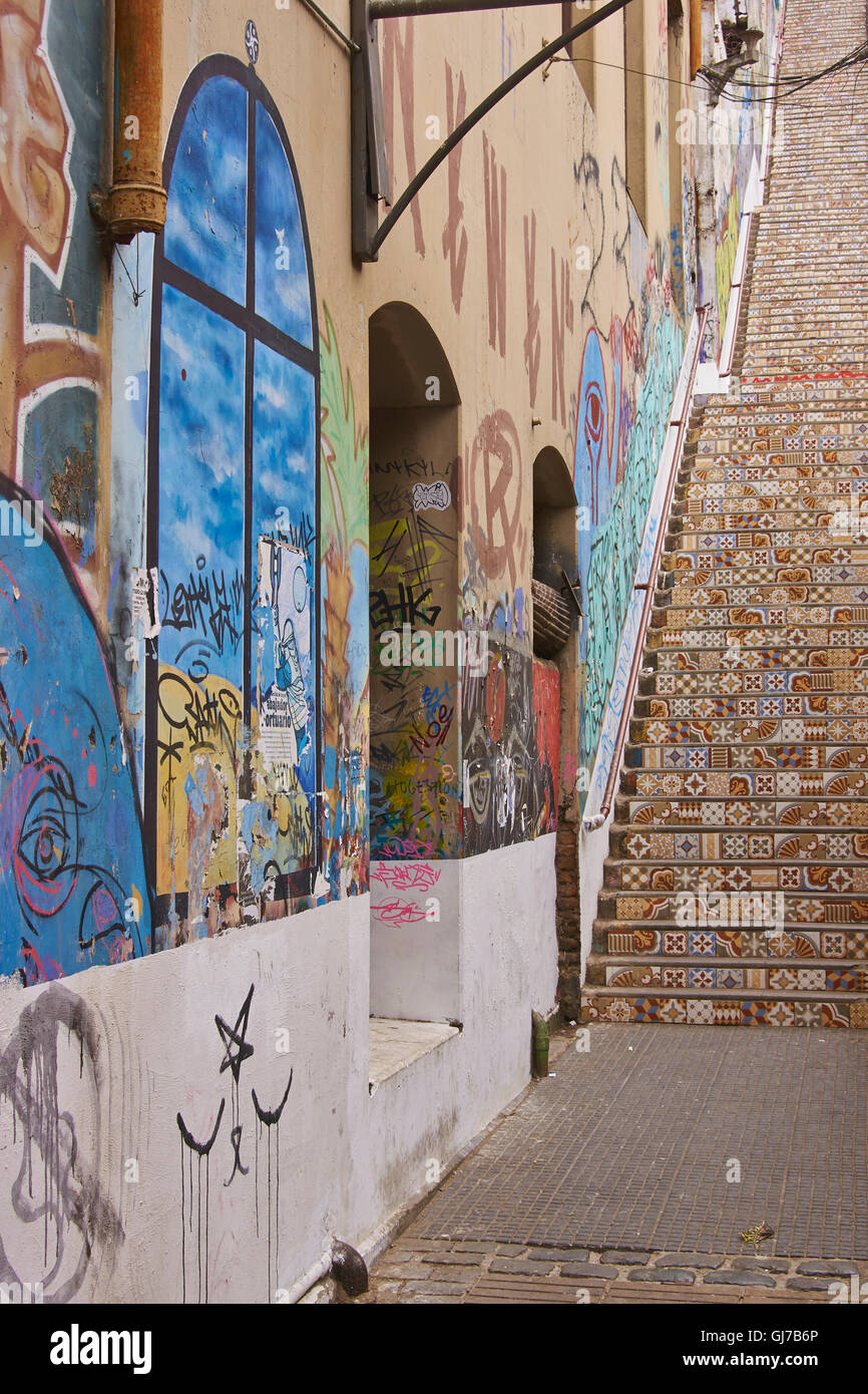 Colourful street art decorating buildings and alleyways in the UNESCO ...