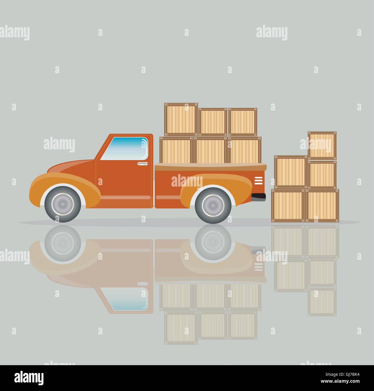 Side view of Old Pick up Truck with wood cargo box Stock Vector Image ...