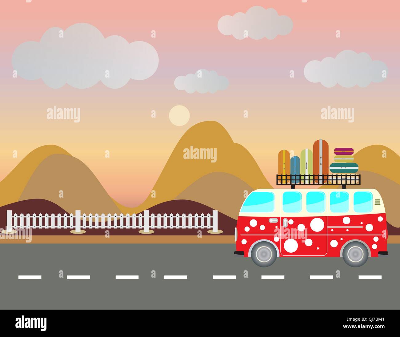 Side view of Vintage Passenger van car with Mountain background Stock ...