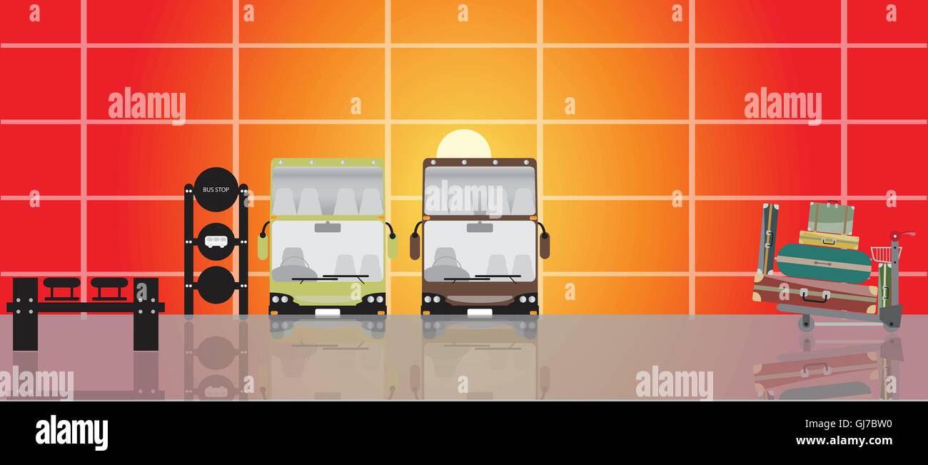Landscape of Bus terminal on sunset time Stock Vector Image & Art - Alamy