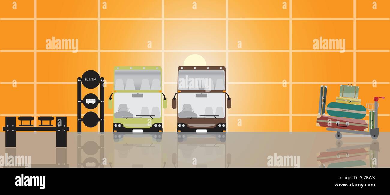 Landscape of Bus terminal on sunset time Stock Vector Image & Art - Alamy