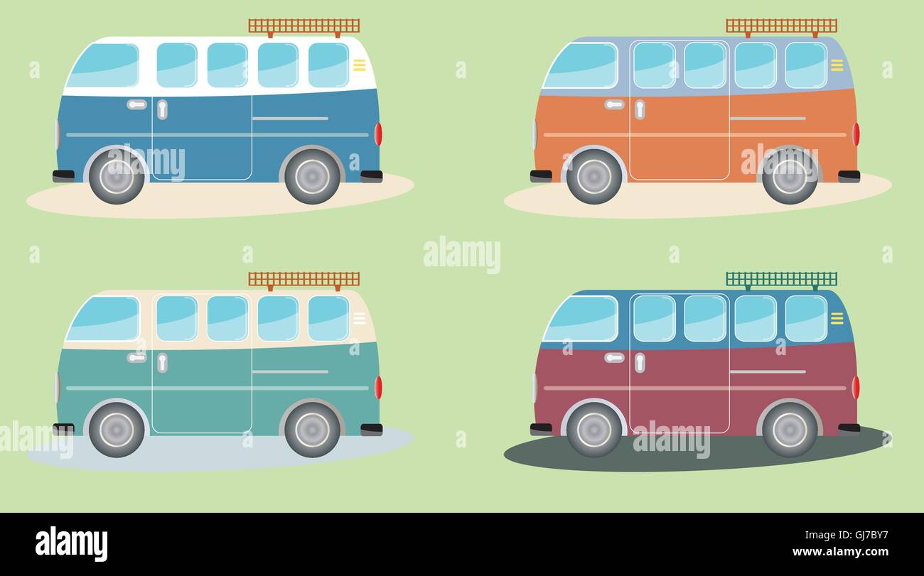 Set of Side view of Vintage Passenger van car Stock Vector Image & Art ...