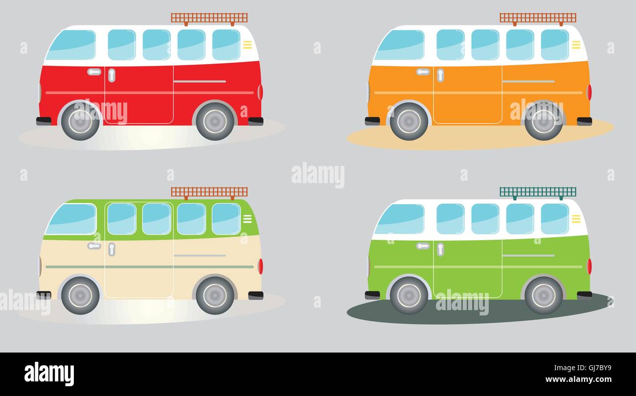 Set of Side view of Vintage Passenger van car Stock Vector Image & Art ...