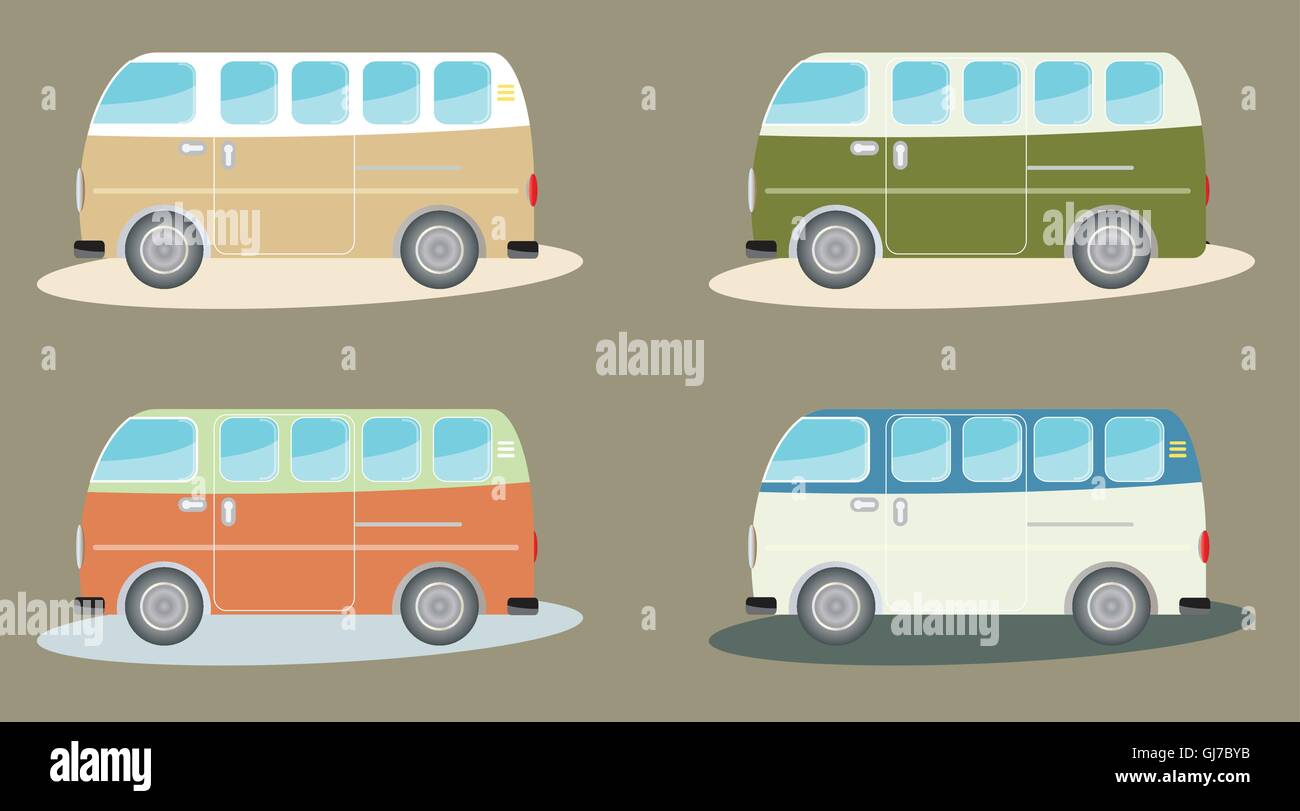 Set of Side view of Vintage Passenger van car Stock Vector Image & Art ...