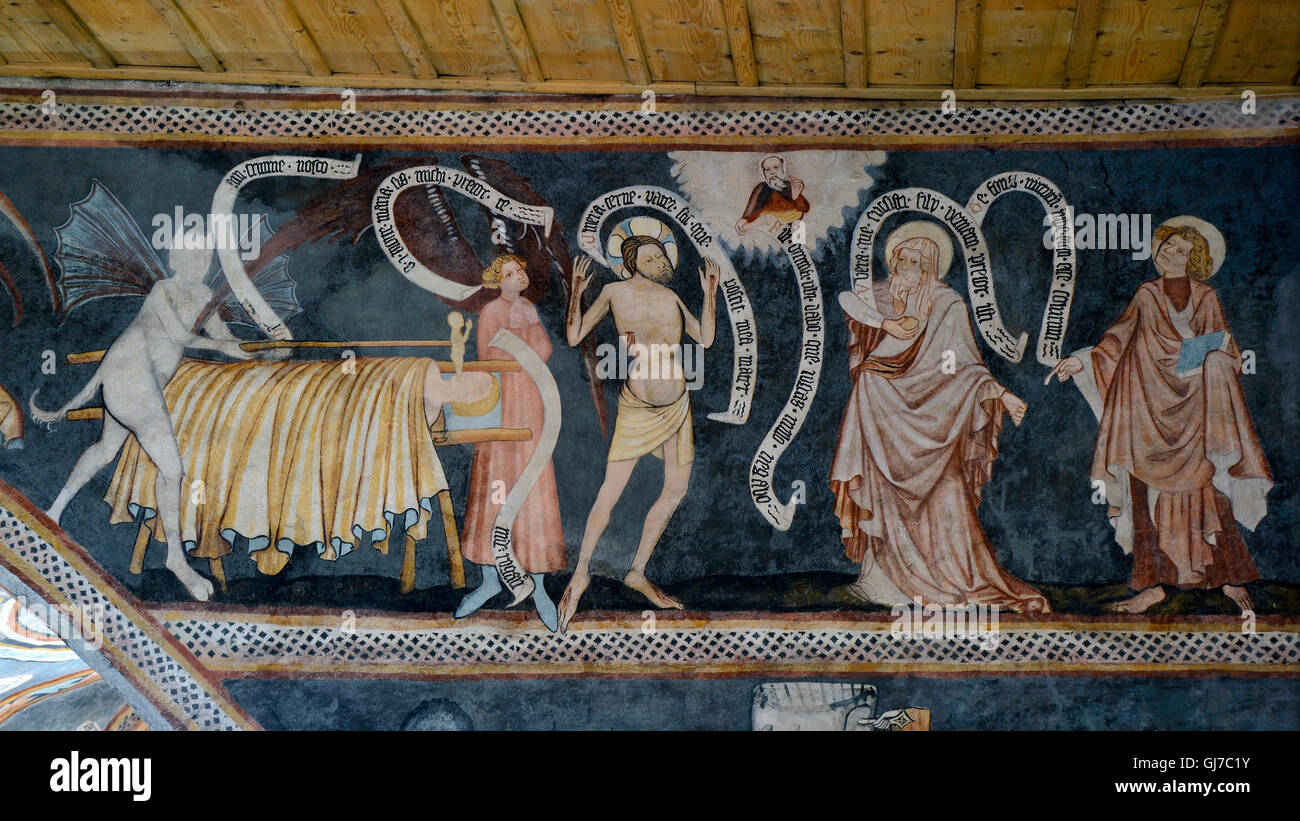 Controversy about the soul of the deceased, the gothic fresco Stock ...