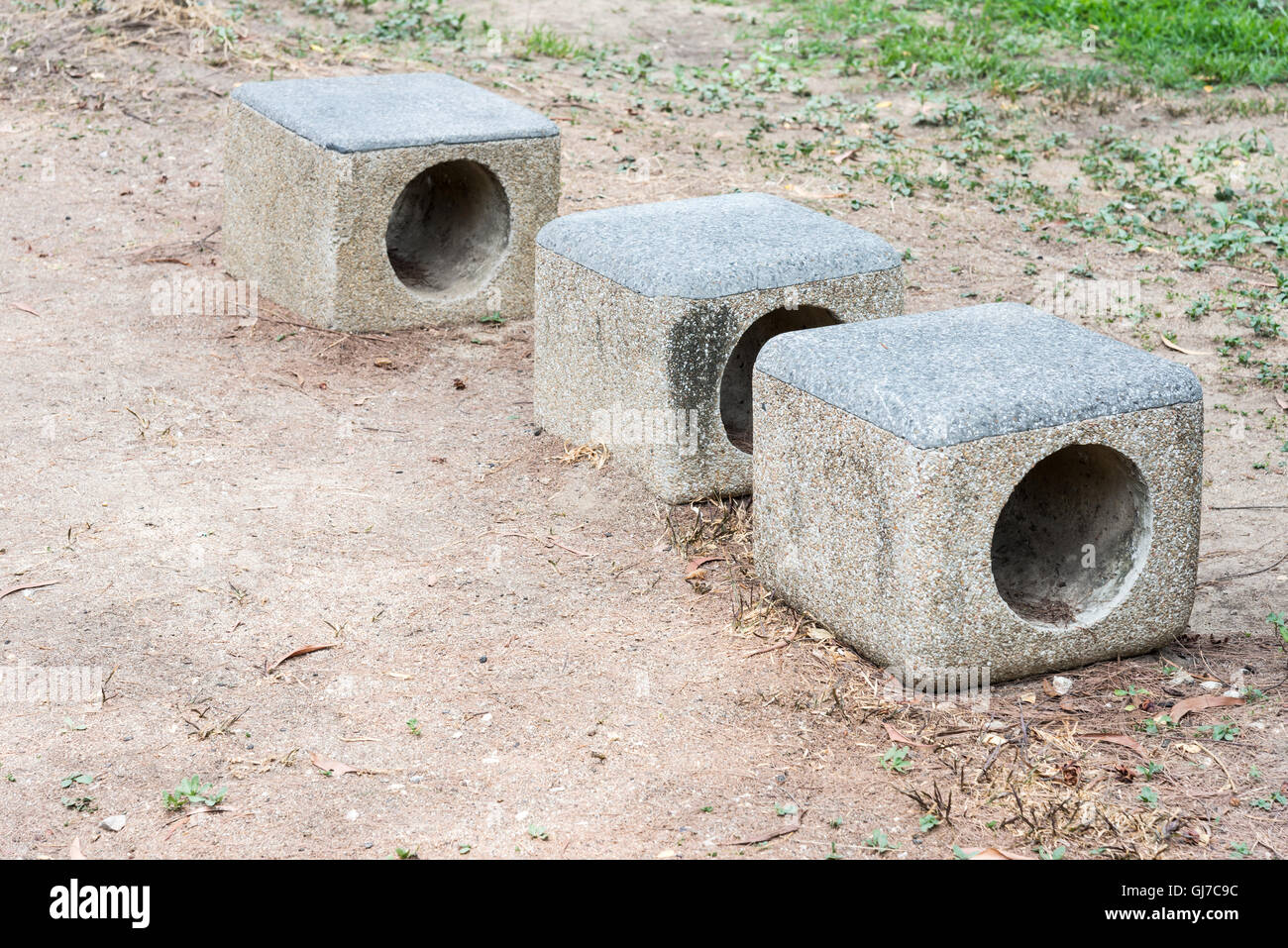 Stone stool set in the ground of the city park.(select focus Stock ...