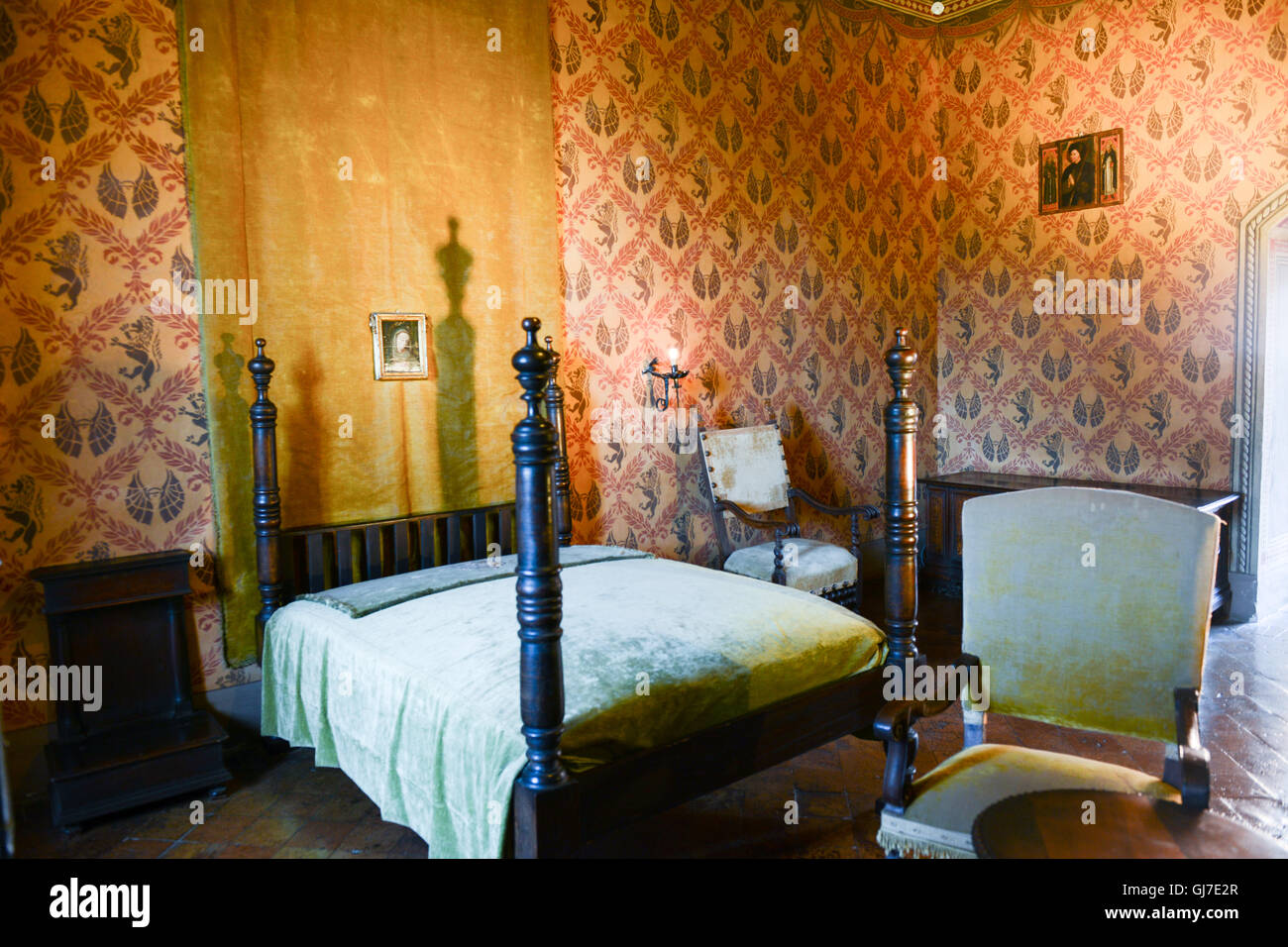 Gradara, Italy - 2 July 2016: bedroom of Gradara castle on Marche ...