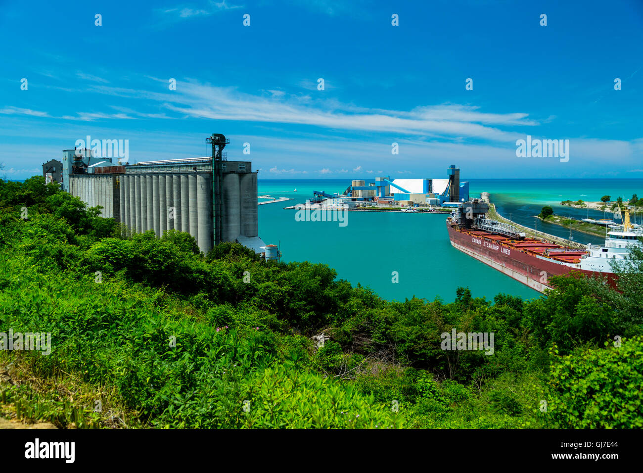 Salt plant and Freight ship on Lake Huron, Goderich, Ontario, Canada ...