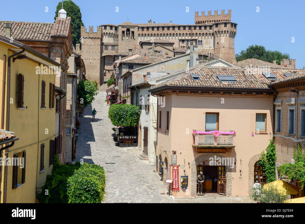 Gradara, Italy - 2 July 2016: people walking on the street of Gradara ...