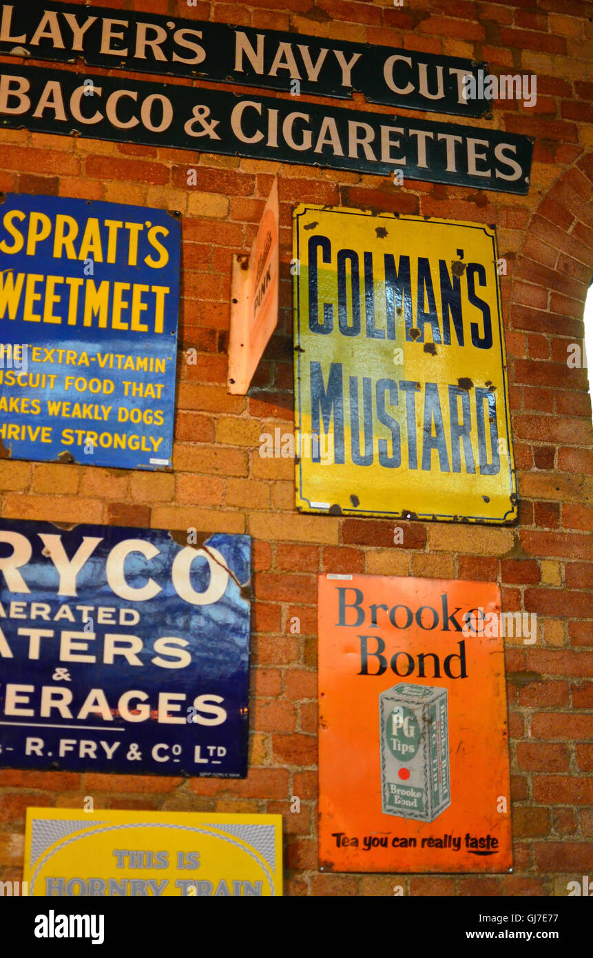Old advertisements at the National Railway museum in York, Yorkshire ...