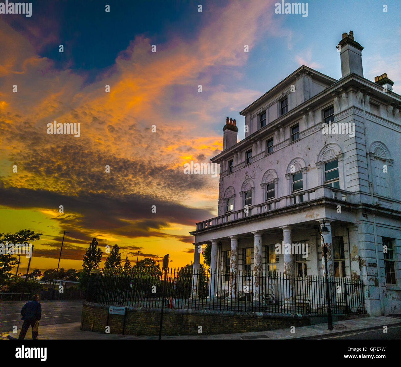 sunset in Southampton on Bugle Street near docks with dilapidated ...