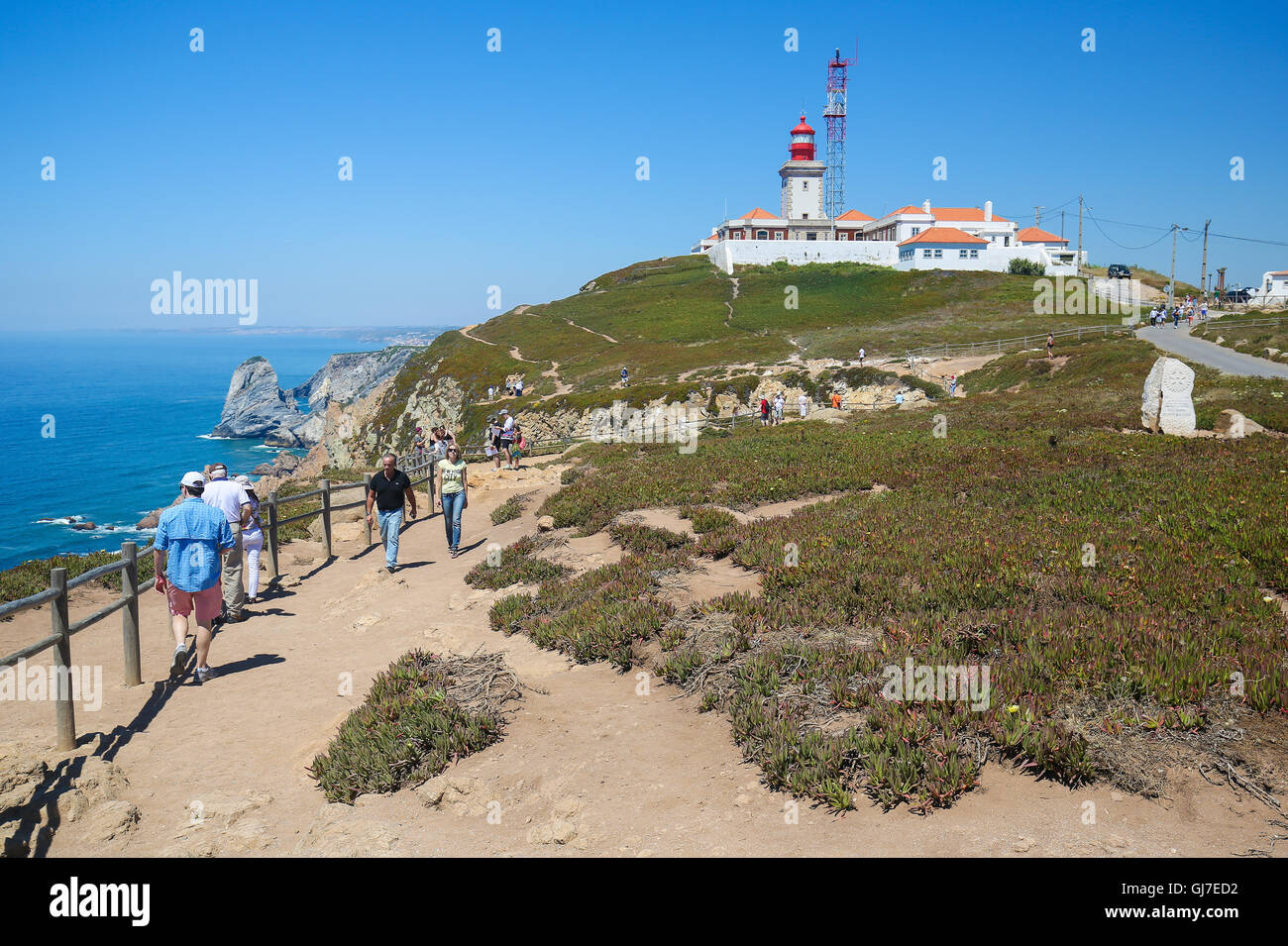 SINTRA, PORTUGAL - JULY 15, 2016: The lighthouse at Cabo da Roca, a ...