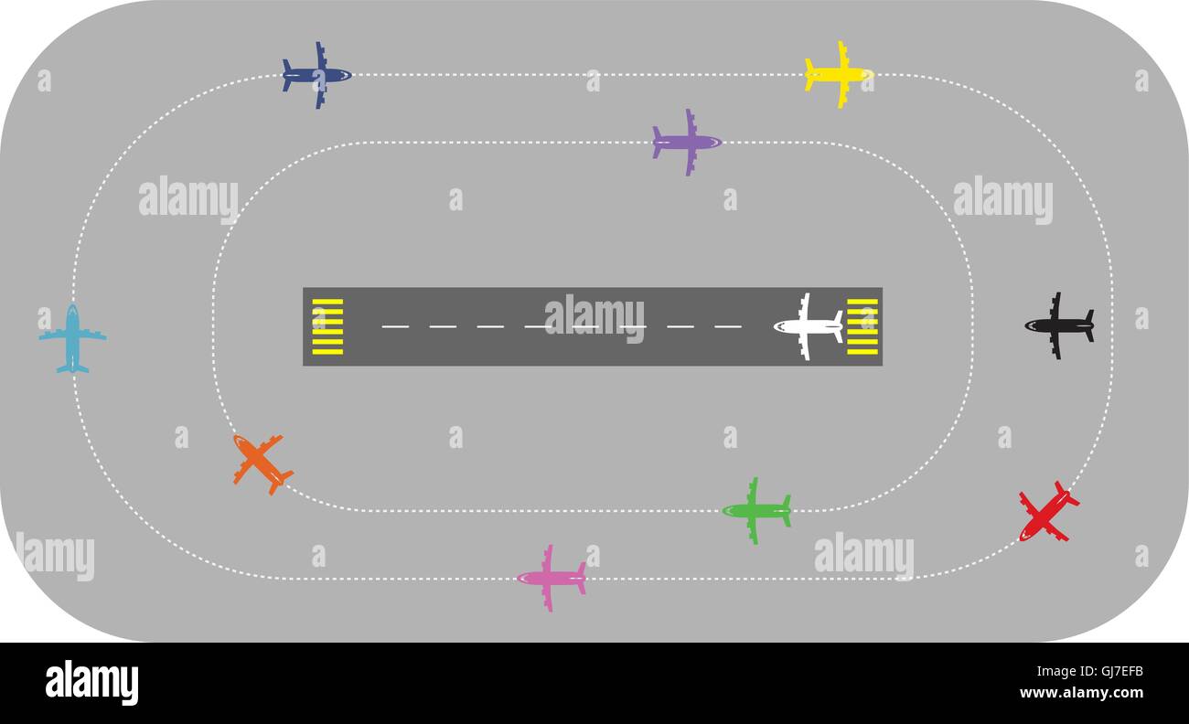 Airplane on runway and around airport area Stock Vector Image & Art - Alamy