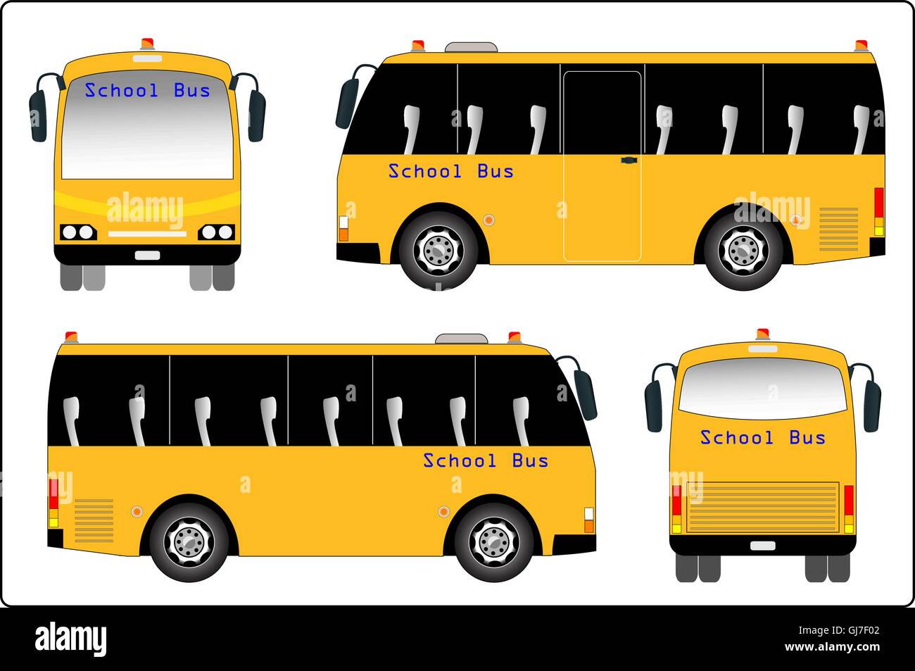 School bus, Mini bus of School bus. Side, Font and back view Stock ...
