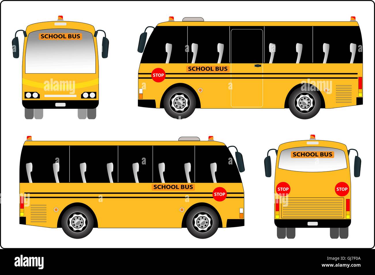 School bus, Mini bus of School bus. Side, Font and back view Stock ...
