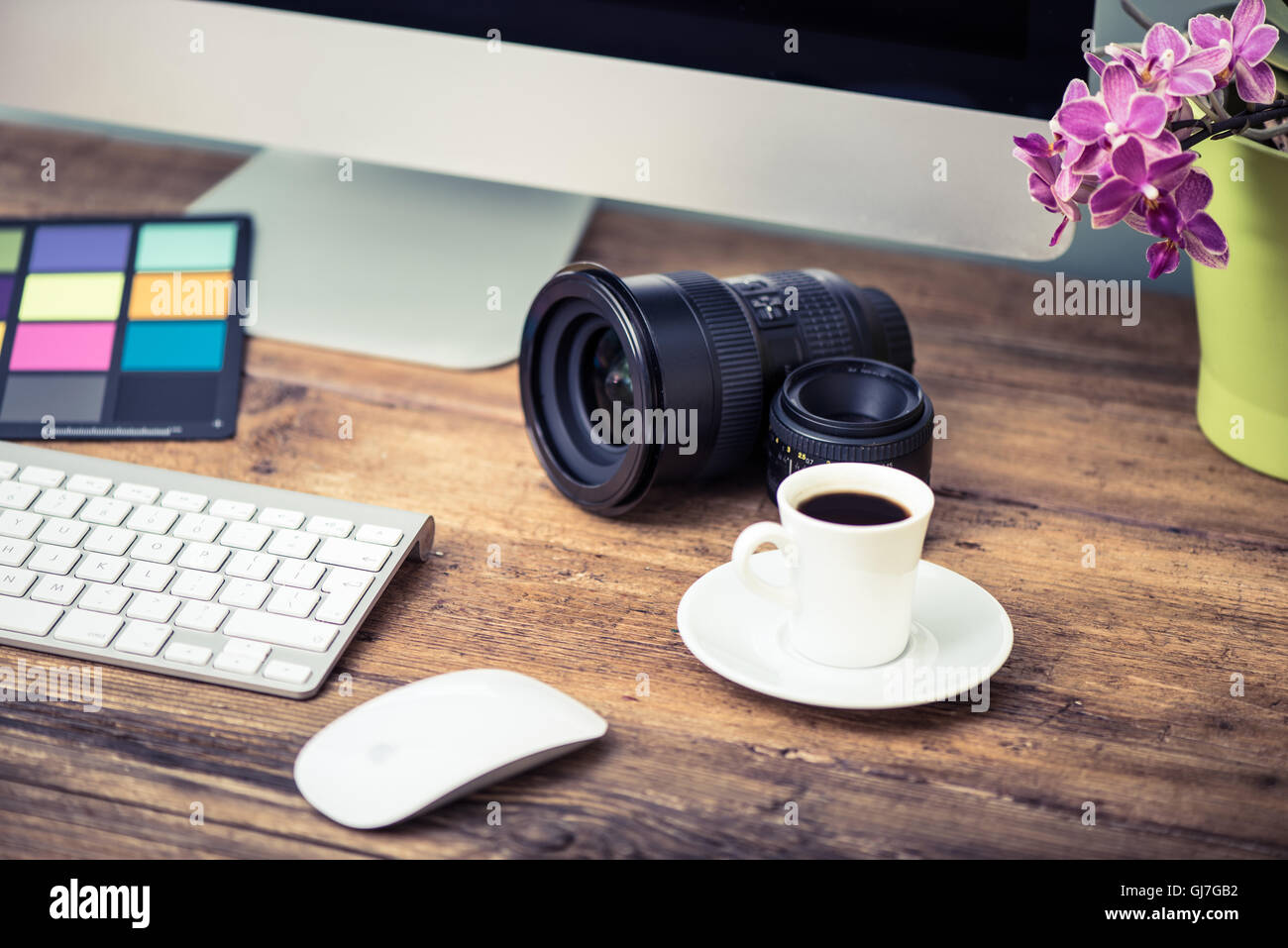 workstation desk of photographer or graphic designer Stock Photo - Alamy