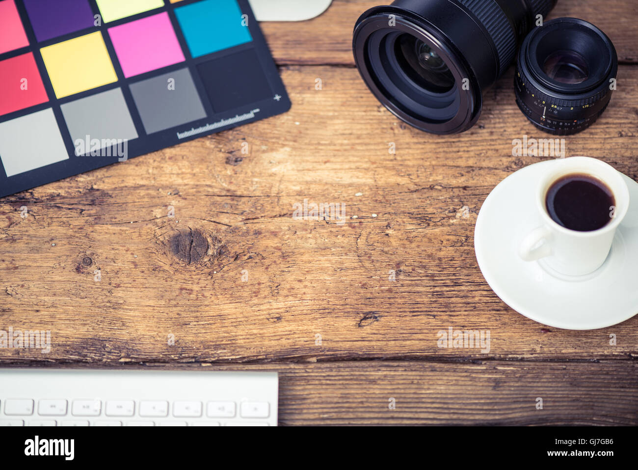 professional photograper desk, overhead view Stock Photo - Alamy