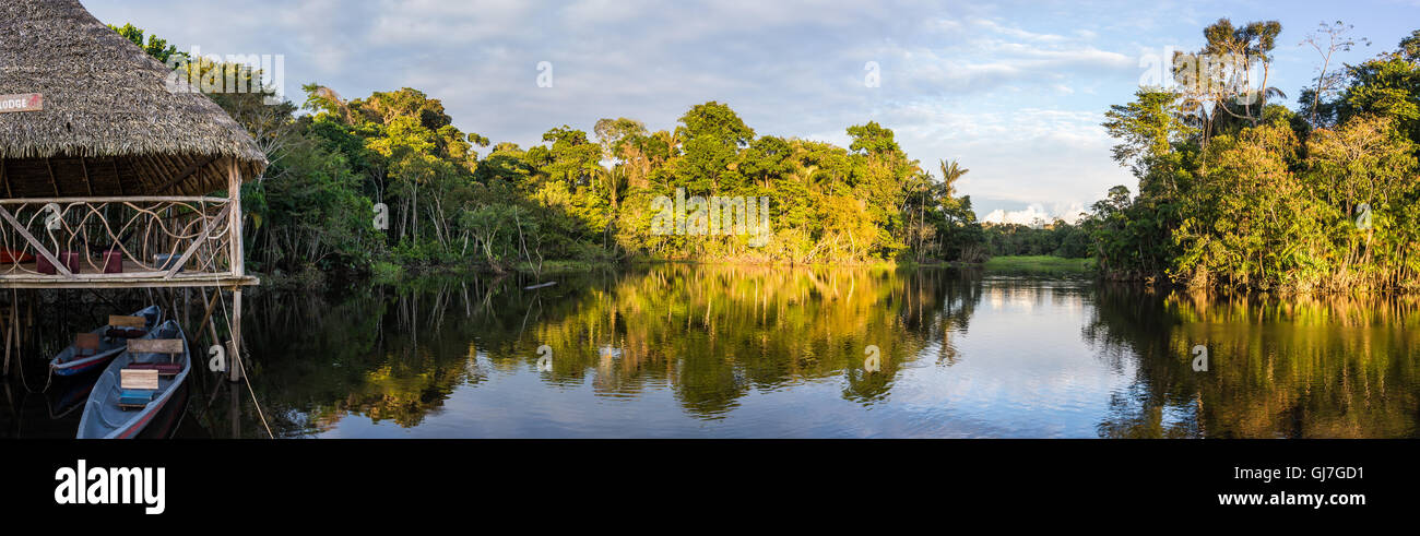 Panorama of Amazon river and forest at Sani Lodge. Yasuni National Park ...