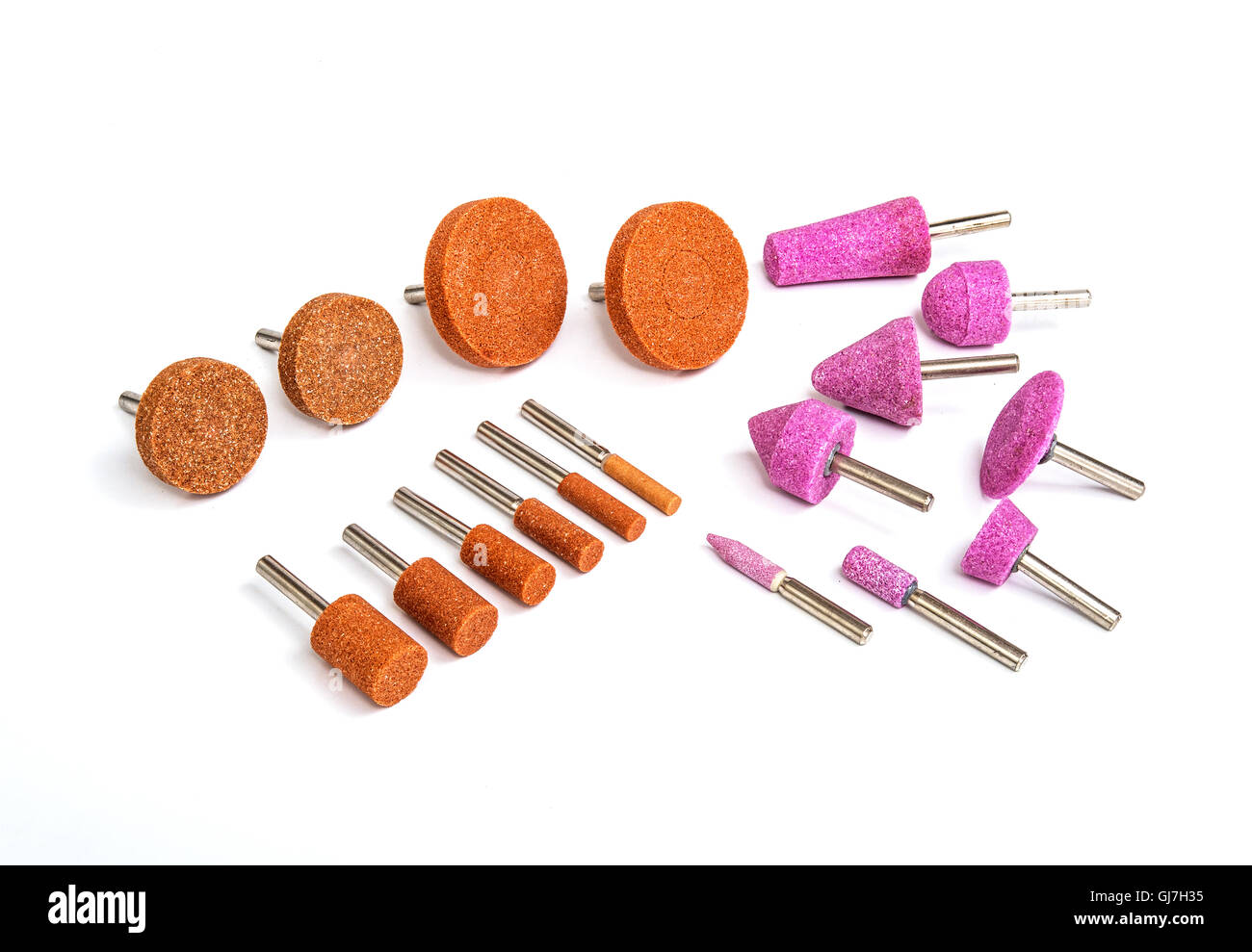 Grinding and polishing bits set on white background Stock Photo - Alamy