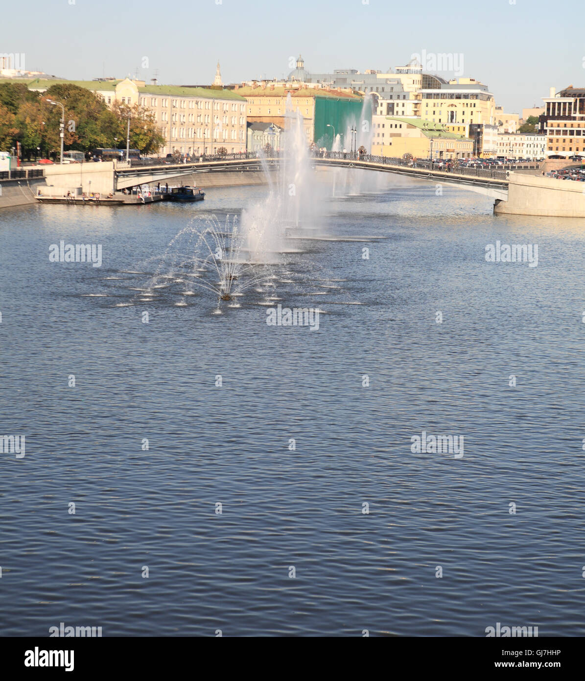 many fountain on river Stock Photo - Alamy