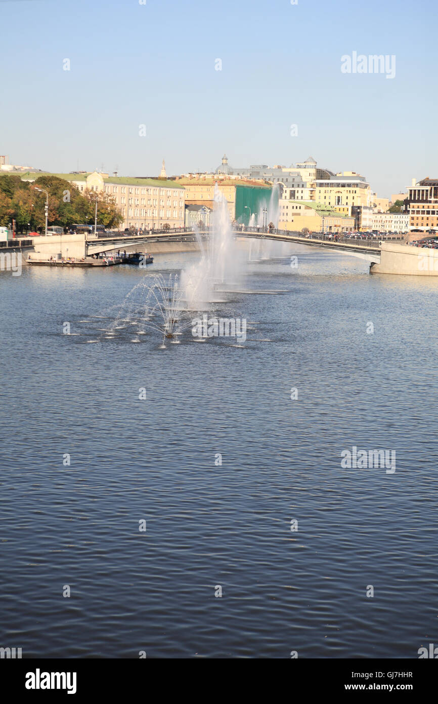 many fountain on river Stock Photo - Alamy