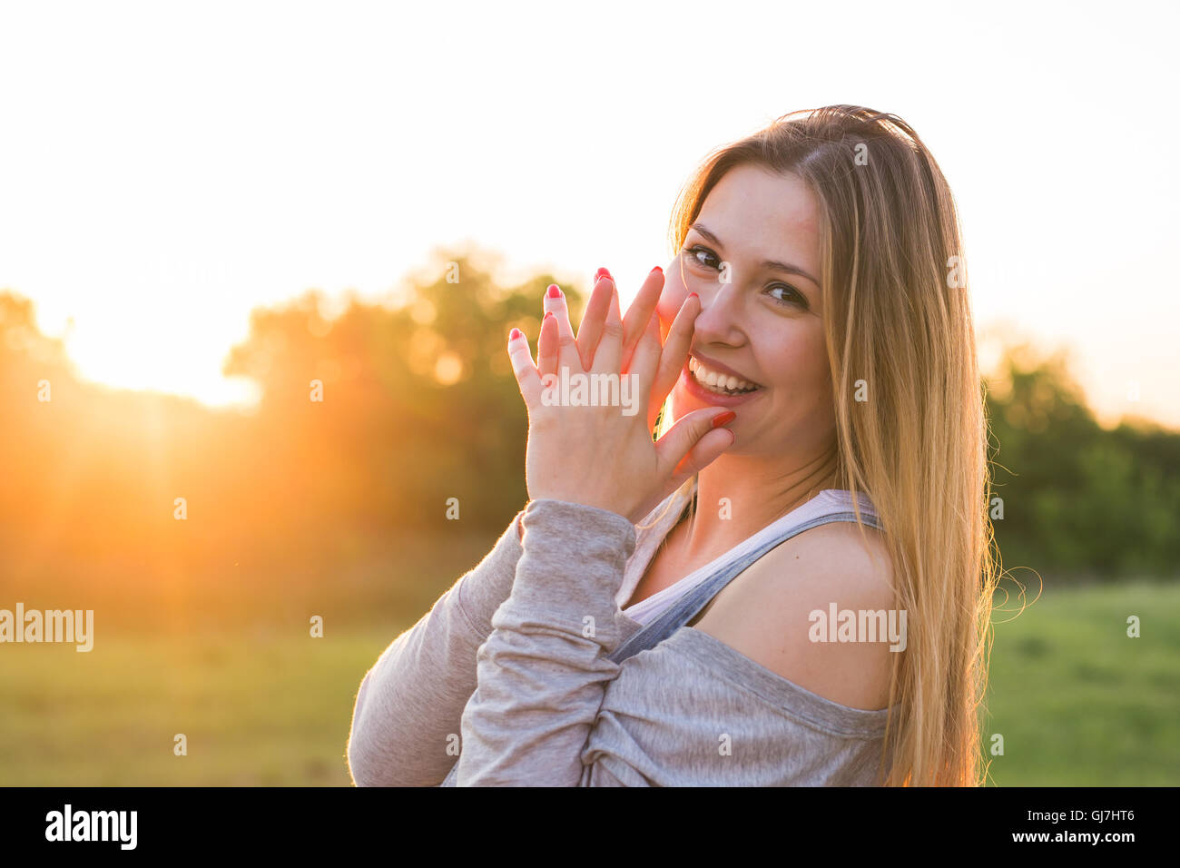 Beauty Sunshine Girl Portrait. Happy Woman Smiling. Sunny Summer Day ...