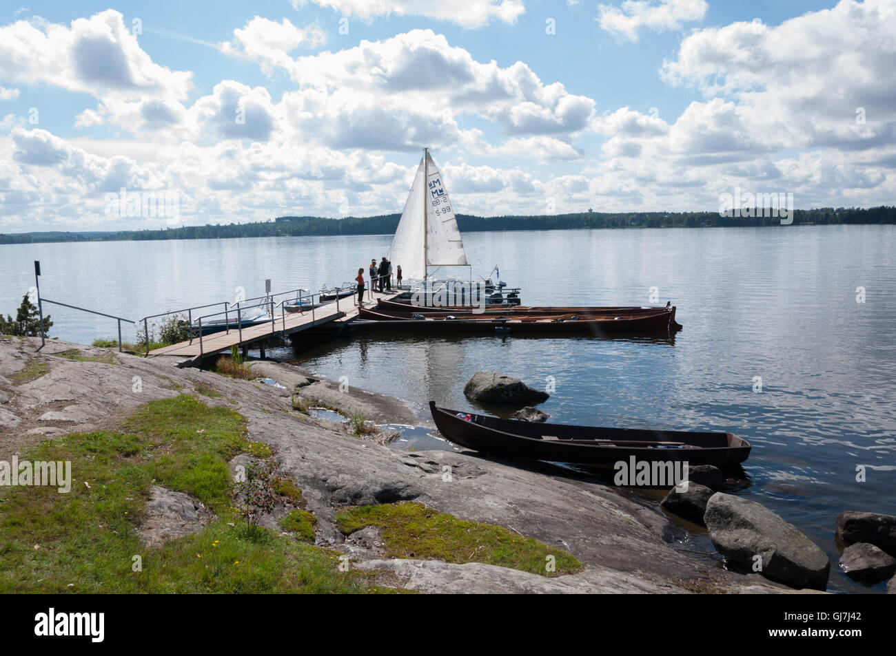 Finnish sail boat on lake Stock Photo - Alamy
