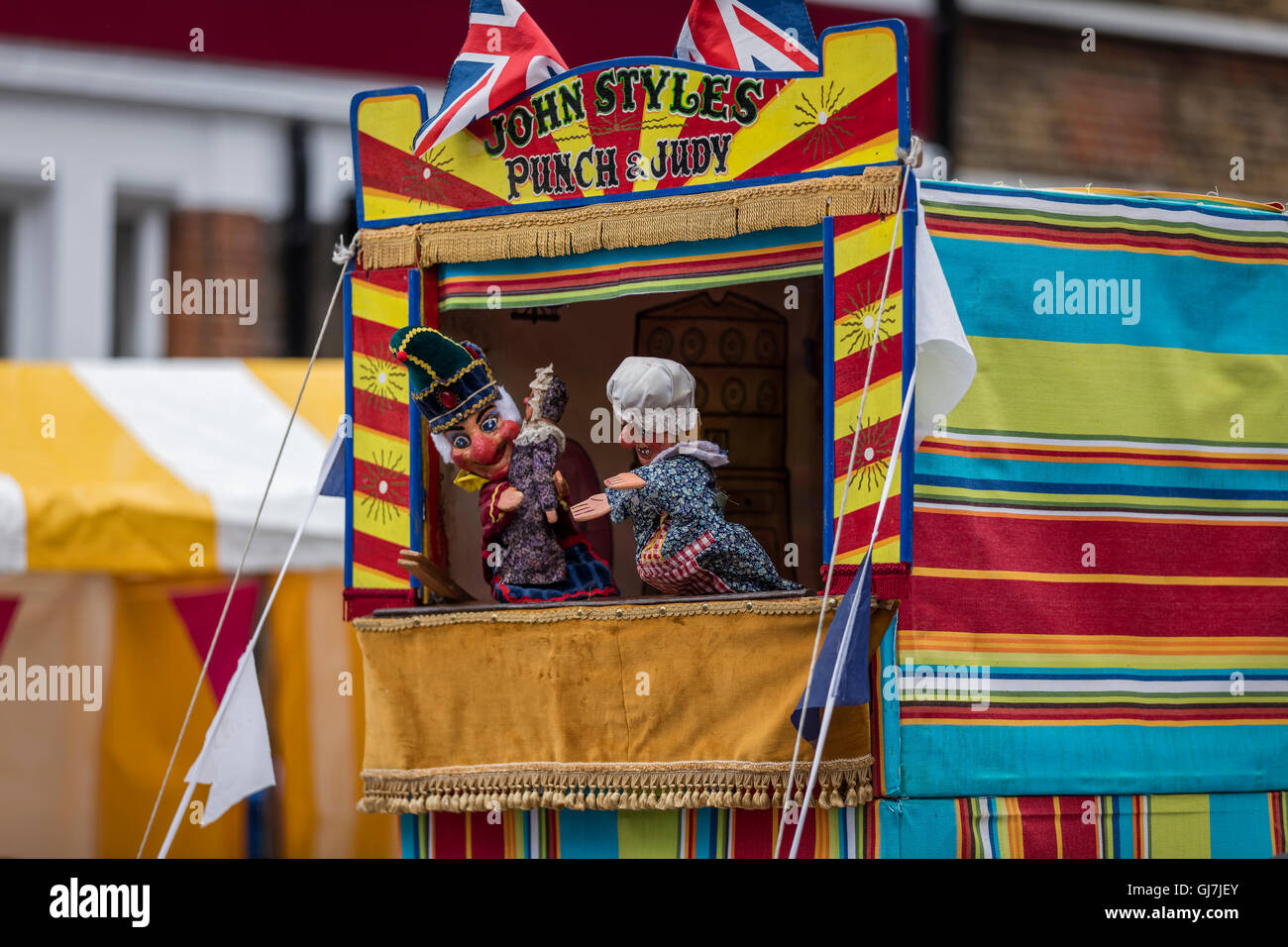 Punch and Judy puppet booth with Mr Punch Judy and the baby Stock Photo ...