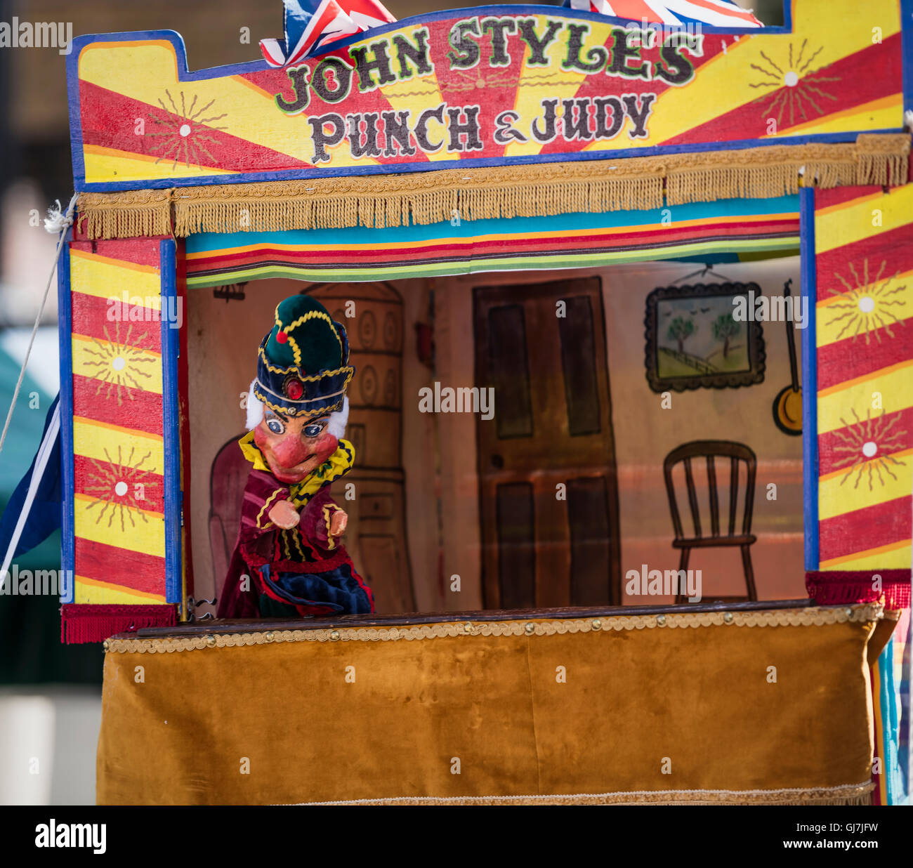 Close of Mr Punch puppet in a Punch and Judy booth Stock Photo - Alamy