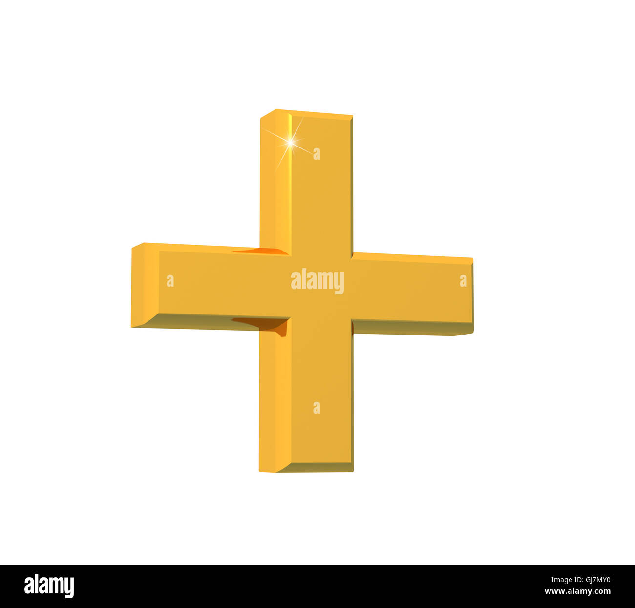 3D rendering of Plus Symbol made of sparkling gold with reflection ...