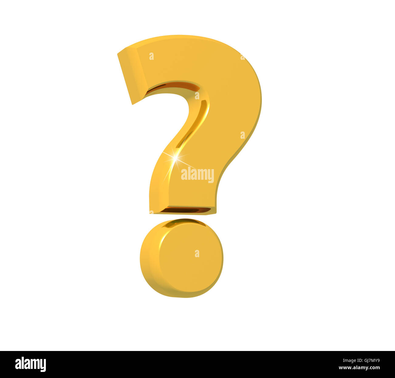3D rendering of Question Mark made of sparkling gold with reflection ...
