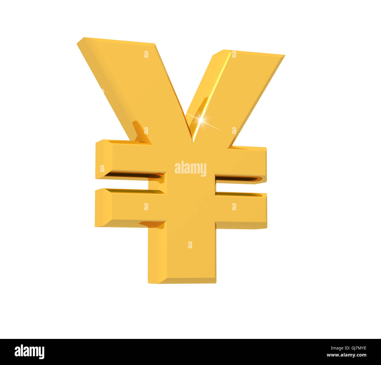 3D rendering of Yen Symbol made of sparkling gold with reflection ...