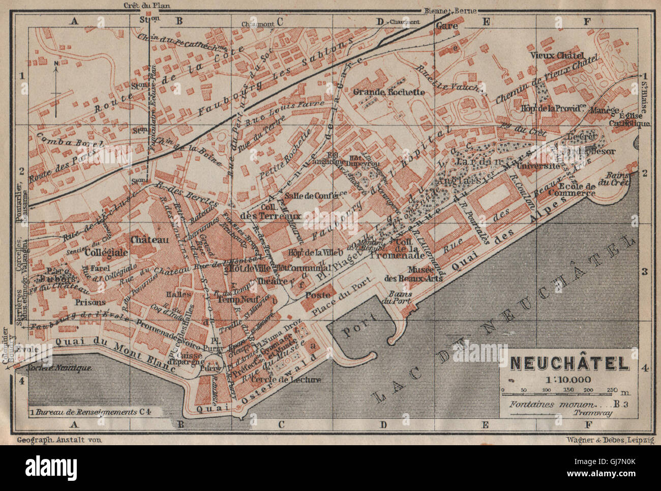 NEUCHÂTEL / NEUENBURG. town city plan. Switzerland Suisse Schweiz, 1920 ...