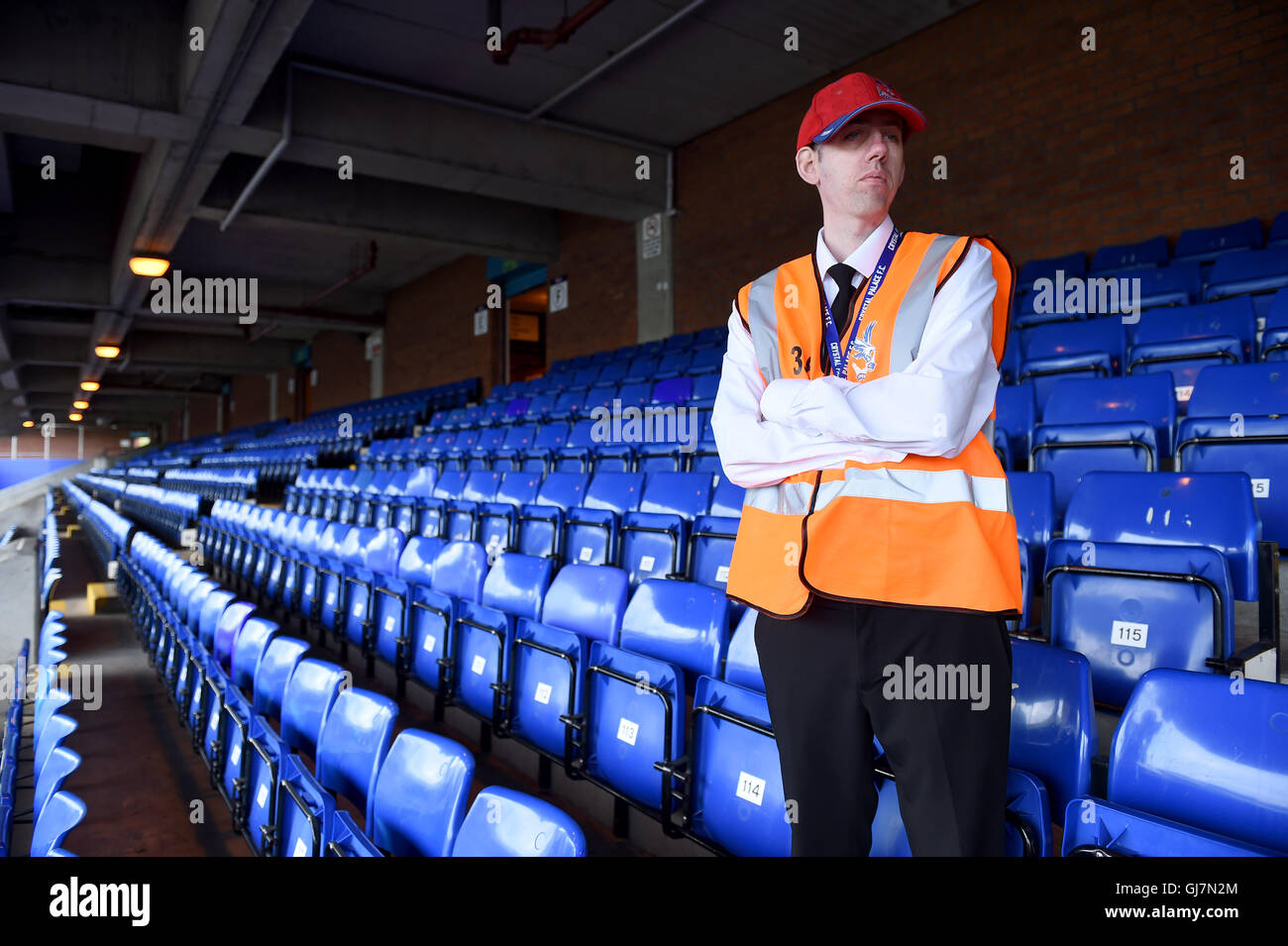 A steward in the stands before the Premier League match at Selhurst ...