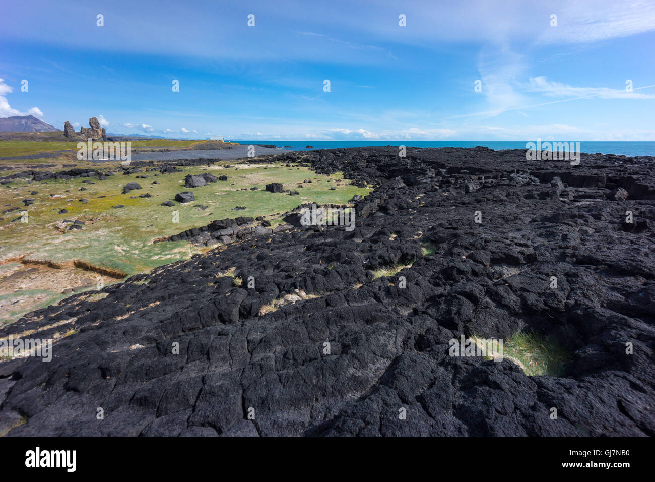 Peninsula Snaefellsnes, lava field at the lighthouse Malariff Stock ...