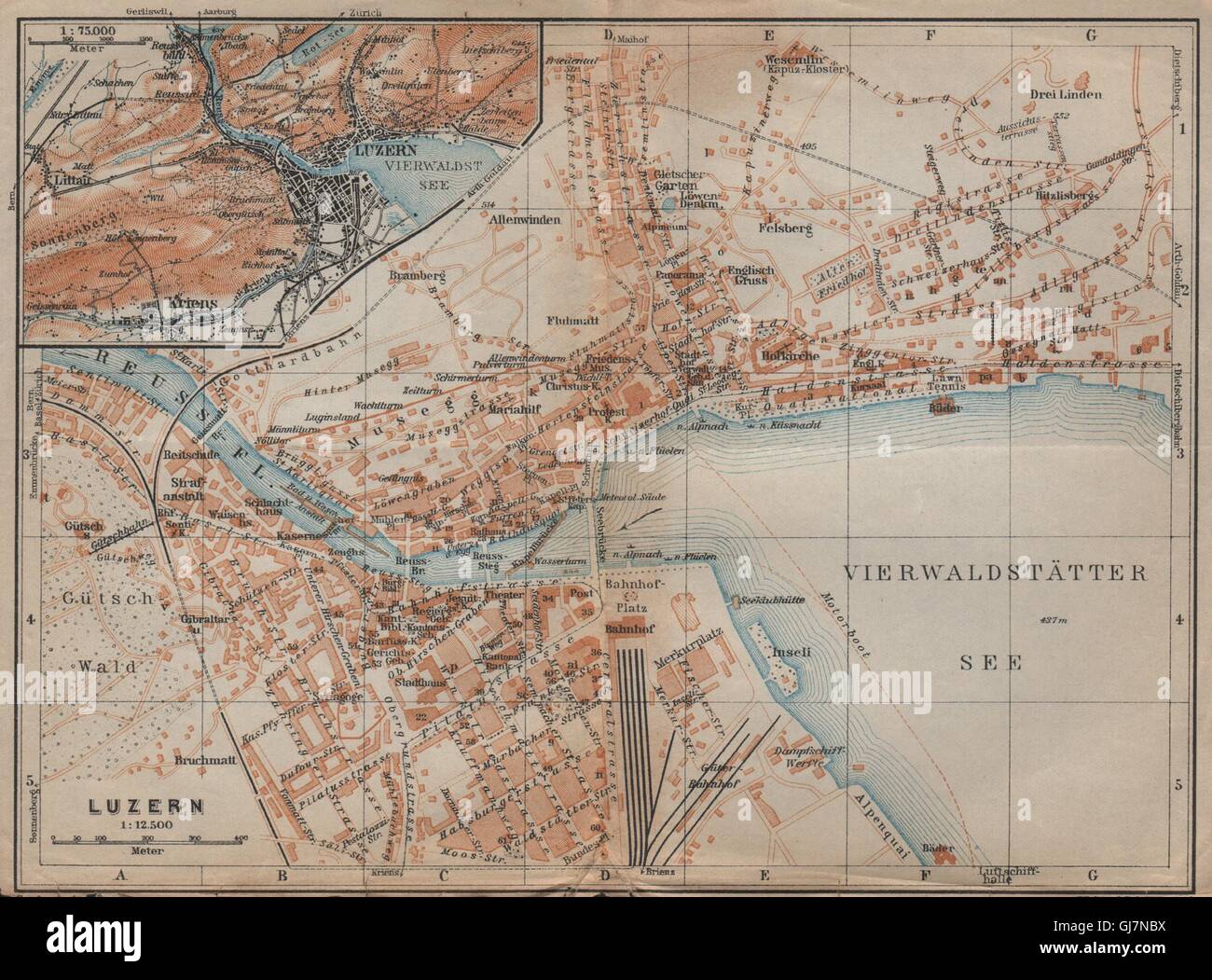 LUCERNE LUZERN. town city stadtplan. Switzerland Suisse Schweiz, 1920 ...