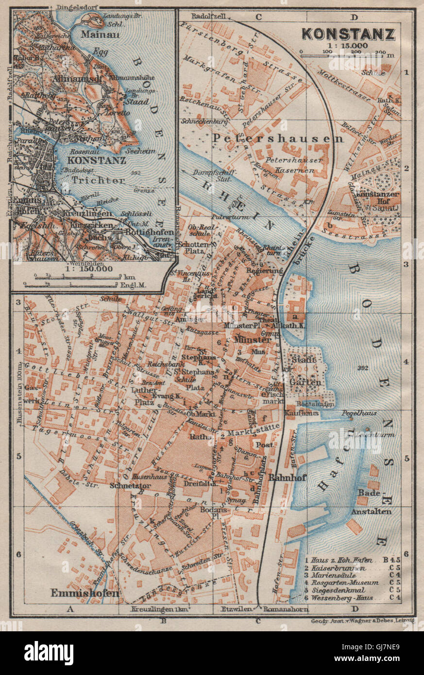 CONSTANCE. KONSTANZ. town city stadtplan. Germany karte. BAEDEKER, 1922 ...