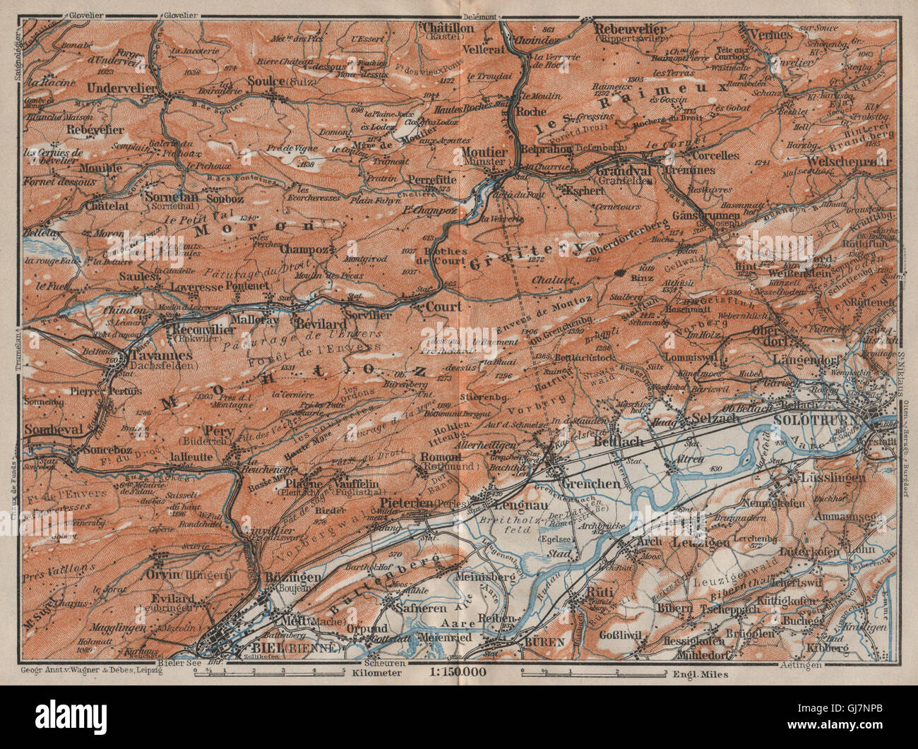 BERNESE JURA. Solothurn Biel/Bienne Rebeuvelier Tavannes. Topo-map ...