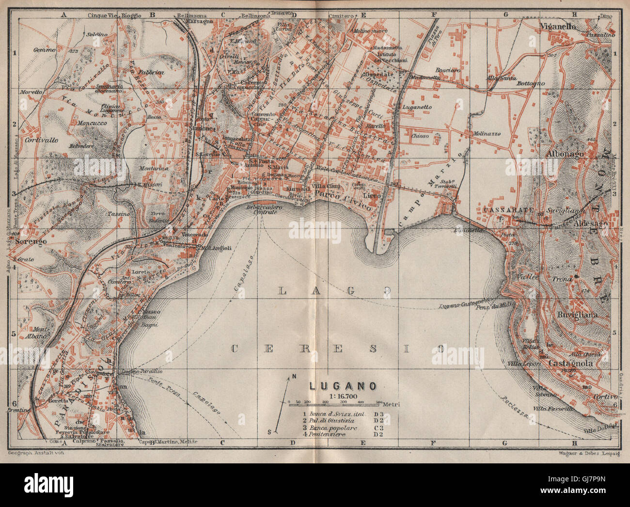 LUGANO. town city stadtplan. Switzerland Suisse Schweiz carte karte ...