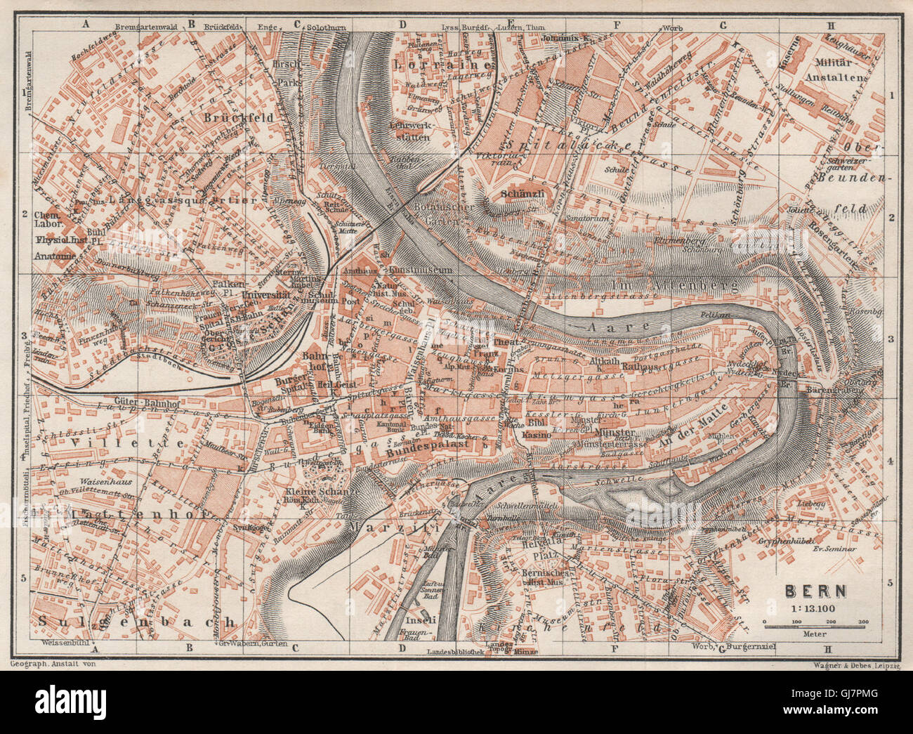 BERN BERNE. town city stadtplan. Switzerland Suisse Schweiz. BAEDEKER ...